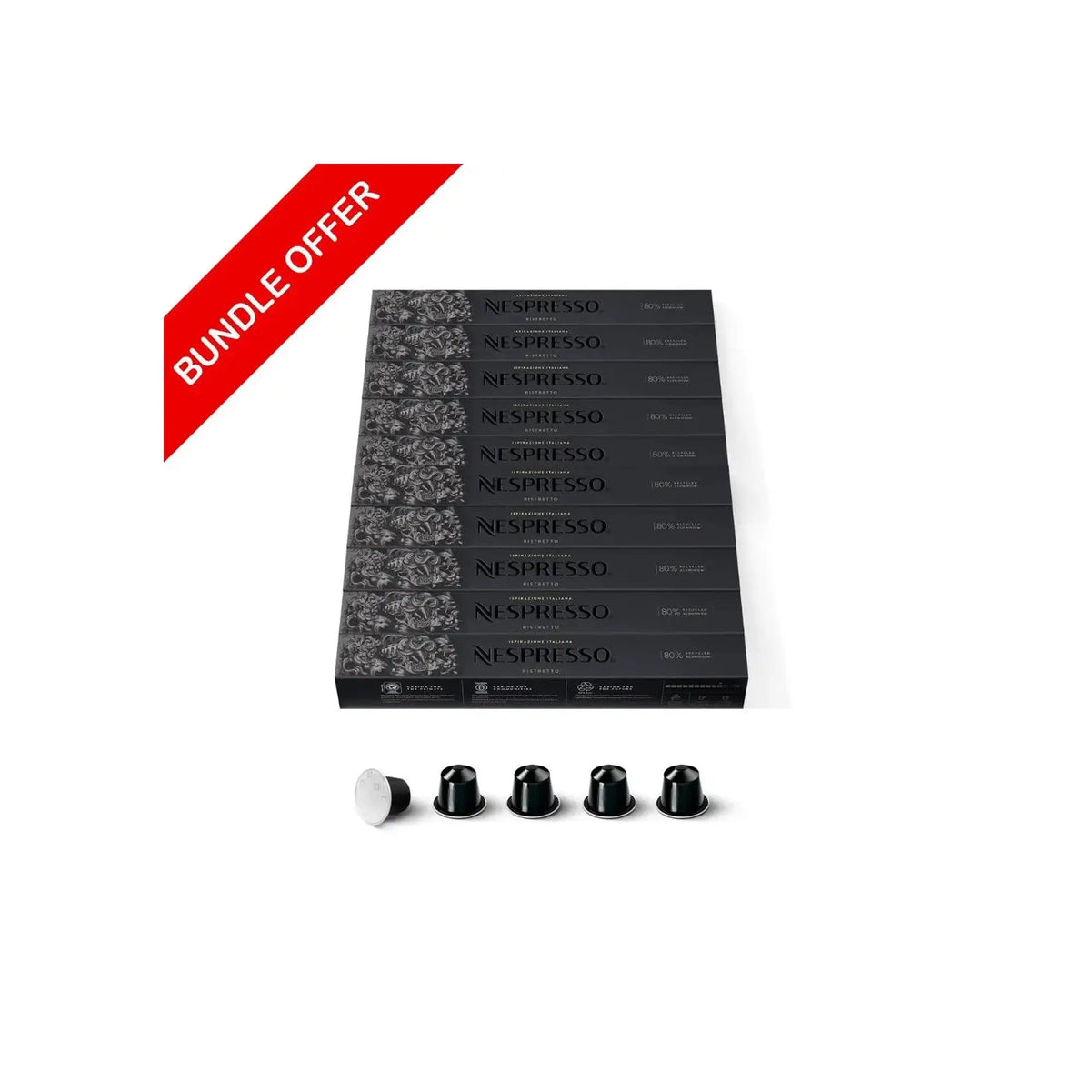 (100 Capsules) Nespresso - Ristretto Italiano- 10 Capsules X10 - Bundl